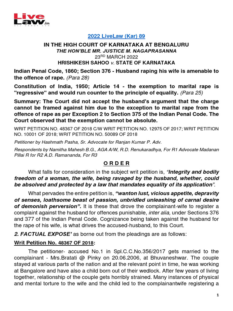 89 Hrishikesh Sahoo V State of Karnataka 23 Mar 2022 412964 | PDF ...