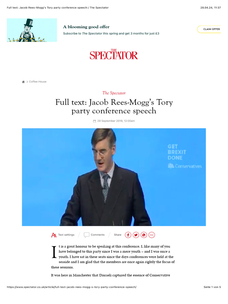 Full Text: Jacob Rees-Mogg's Tory Party Conference Speech - The ...