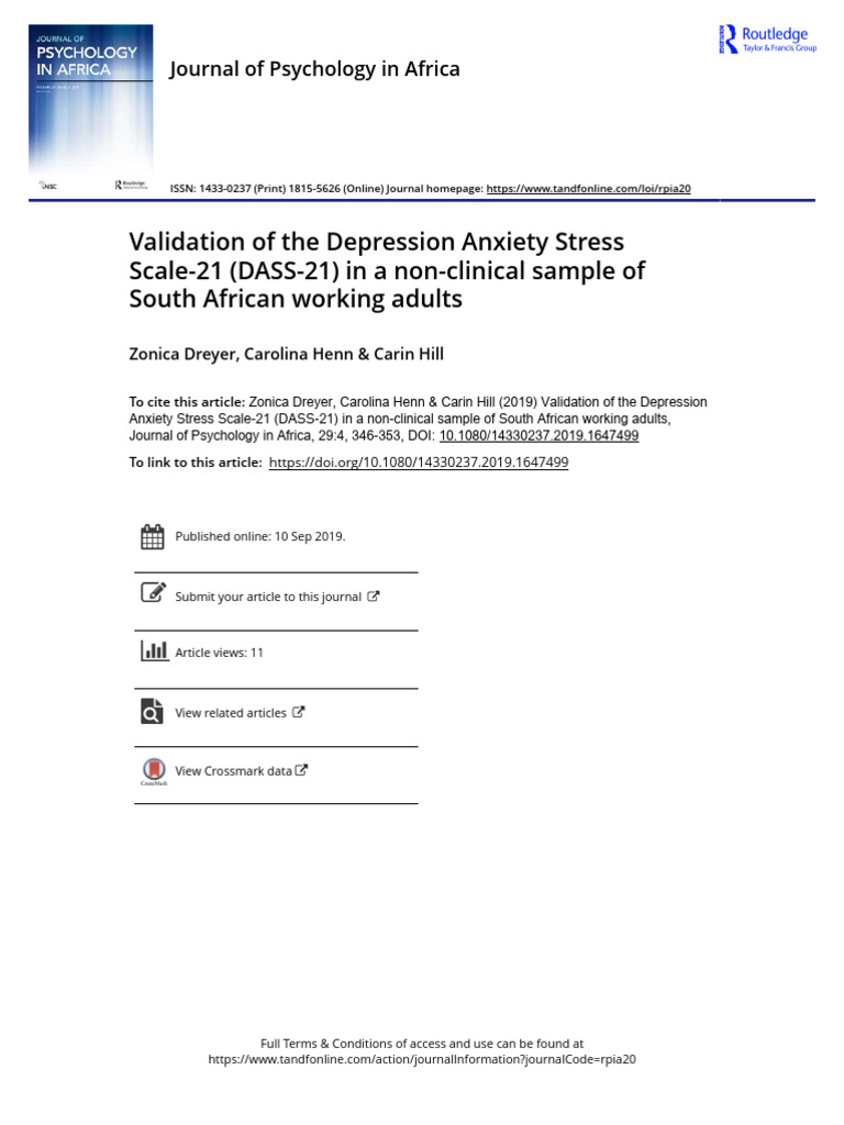 DASS-21 Validation in South African Workers | PDF | Mental Disorder ...