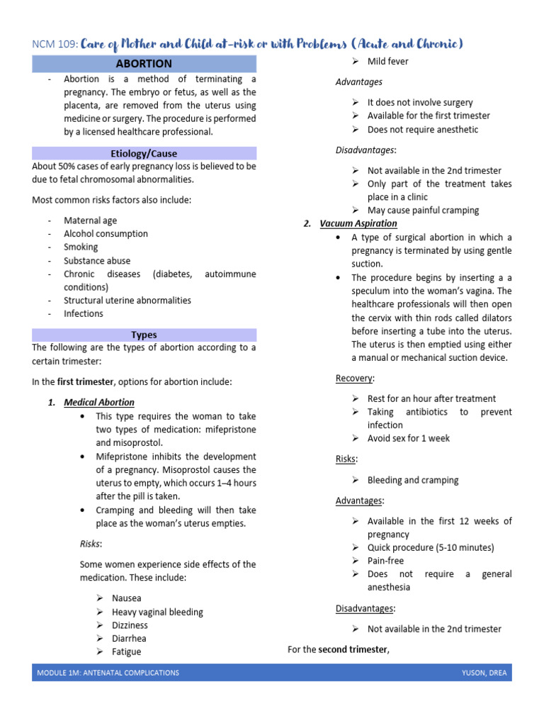 NCM 109 Theory Module 1M 3M | PDF | Miscarriage | Pregnancy