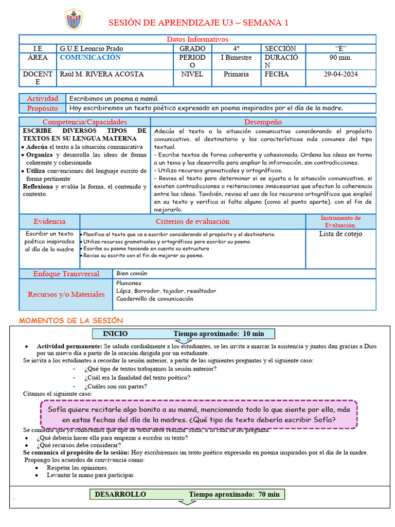 Poema para Mamá en Clase de Comunicación | PDF | Evaluación | Cognición