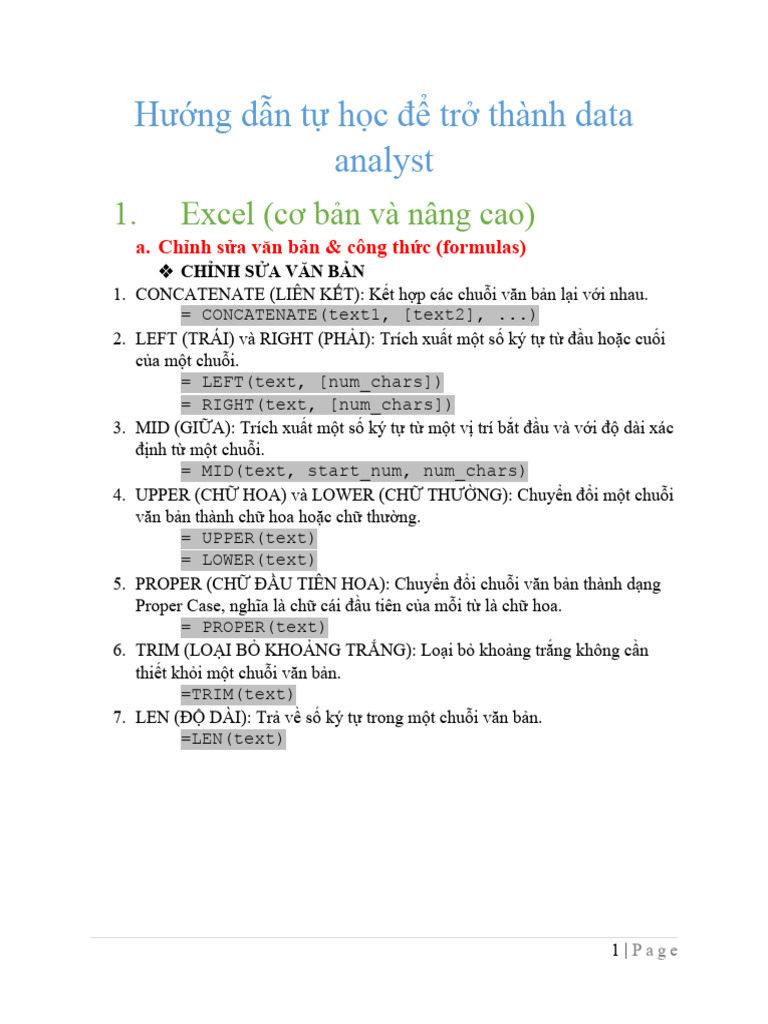 Hướng Dẫn Tự Học Để Trở Thành Data Analyst | PDF