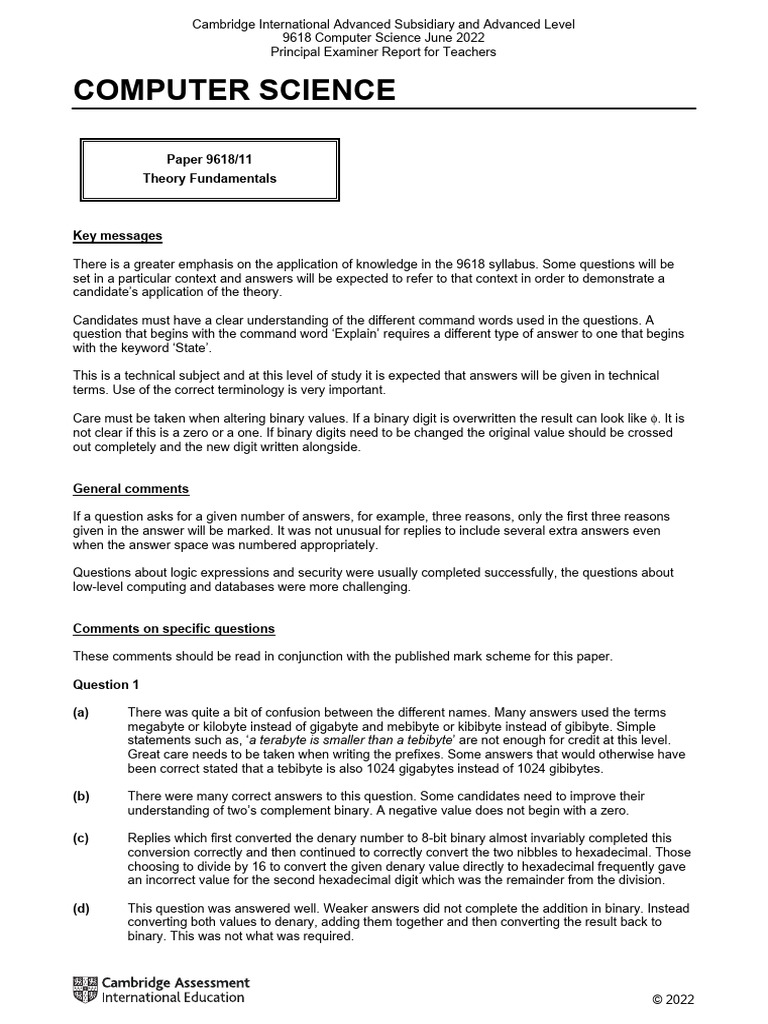 Computer Science: Paper 9618/11 Theory Fundamentals | PDF | Data ...