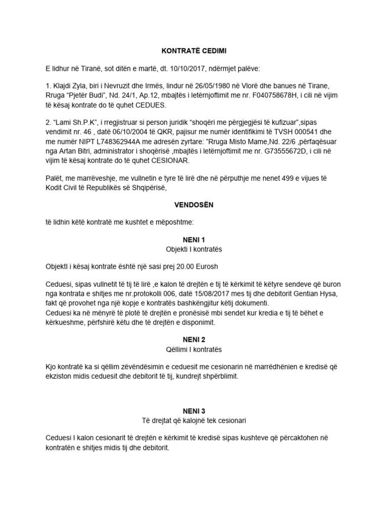 Kontratë Cedimi | PDF