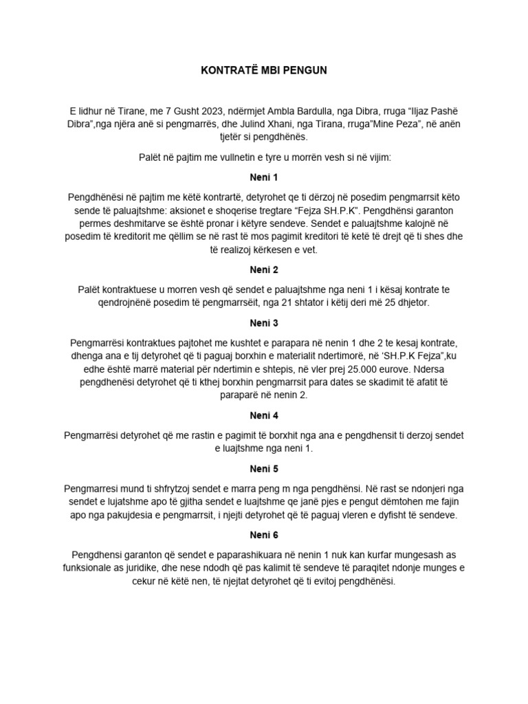 Kontratë Mbi Pengun | PDF