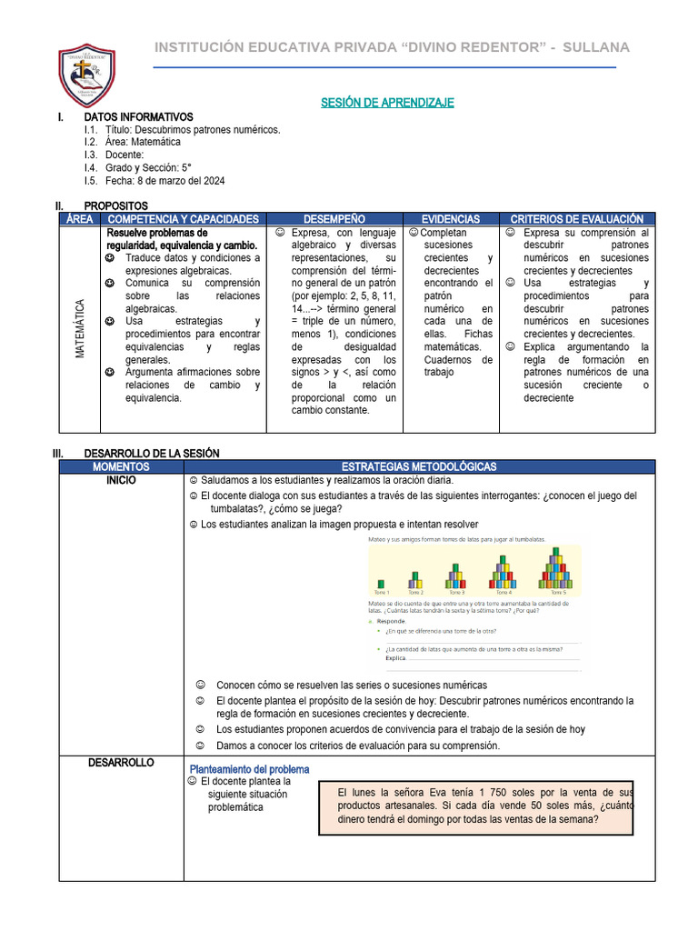 SESION DE APRENDIZAJE DE MATEMATICA | PDF | Matemáticas | Cognición