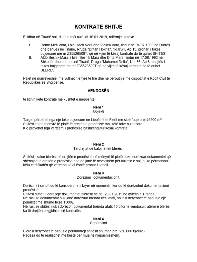 Kontratë Shitje | PDF