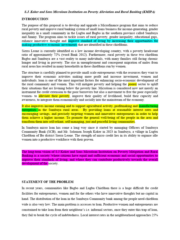 Raymon Koker proposal | PDF | Microcredit | Microfinance