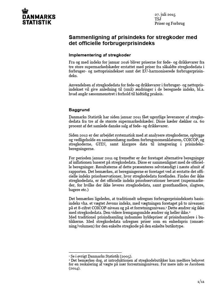 Sammenligning Af Prisindeks For Stregkoder Med Det Officielle Forbrugerprisindeks | PDF
