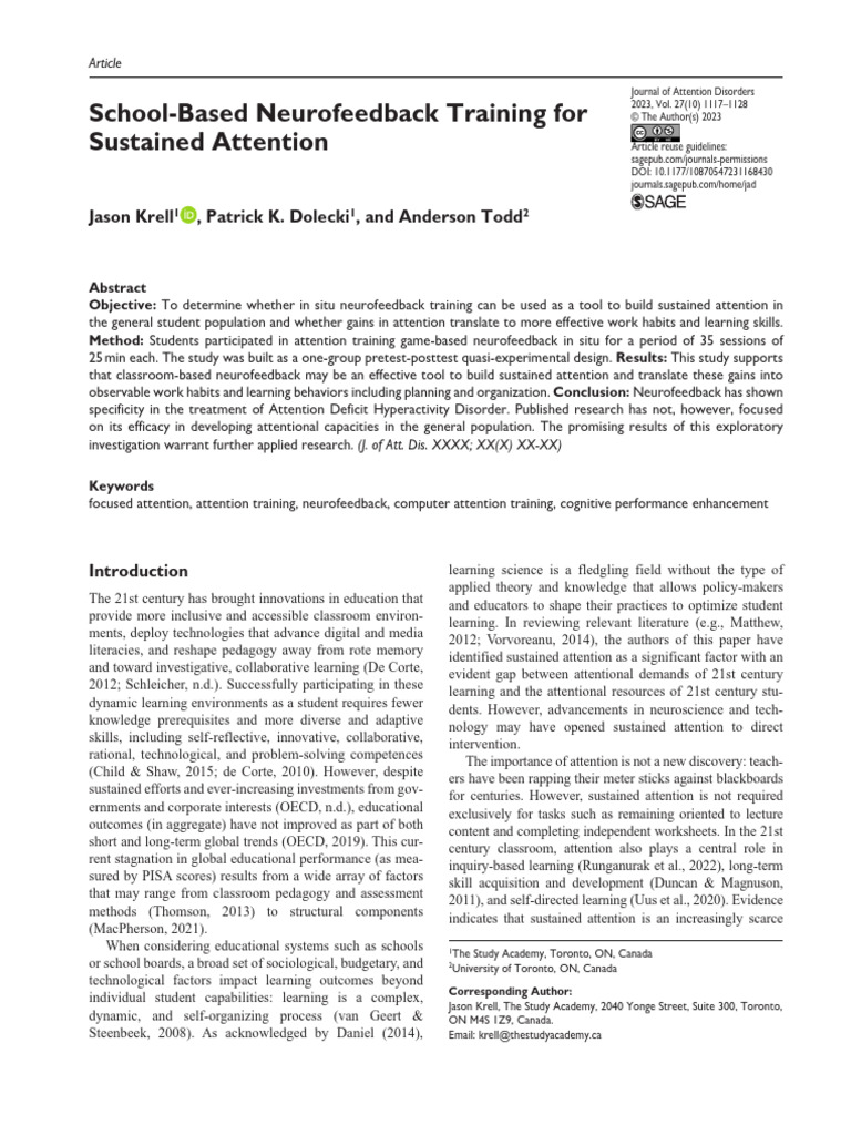 School-Based Neurofeedback Training For Sustained Attention | PDF ...
