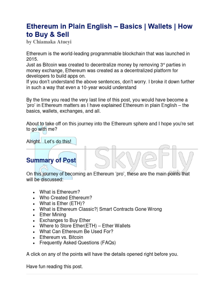 Ethereum Guide: Basics, Wallets, Buying | PDF | Cryptocurrency ...