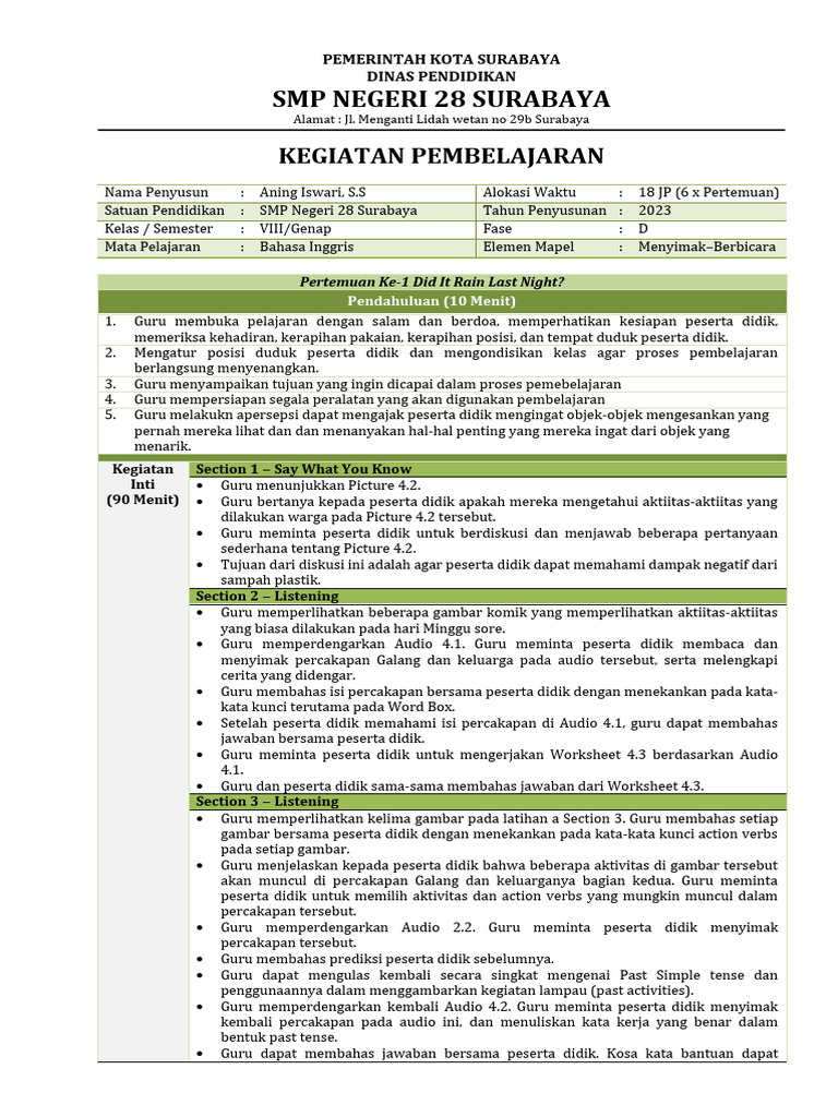 Modul Ajar Bahasa Inggris Kelas 8 | PDF