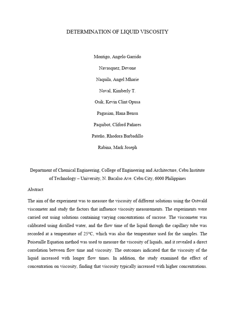 Determination of Liquid Viscosity | PDF | Viscosity | Liquids