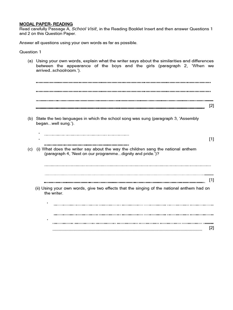 Modal Paper 2. Reading | PDF