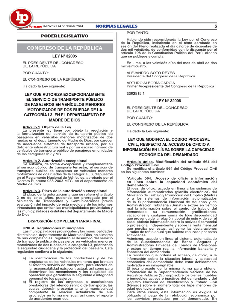 Ley 32006: Modificación del Código Procesal Civil | PDF | Perú ...