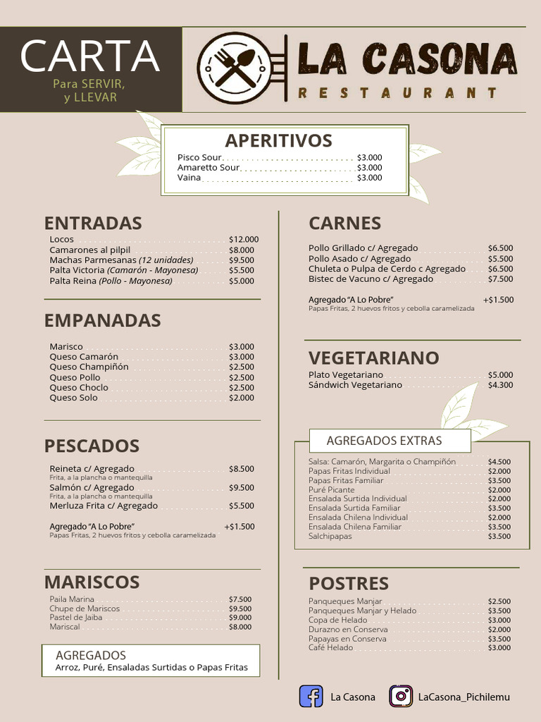 Menú del Restaurante La Casona | PDF | Cocinando | Cocina de las Americas