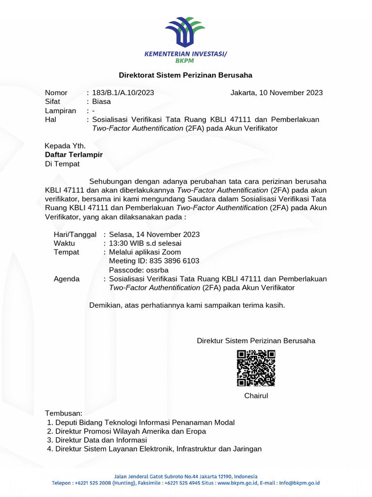 Undangan Sosialisasi Penerapan Tata Ruang KBLI 47111 Dan Penerapan OTP - Wilayah Barat | PDF ...