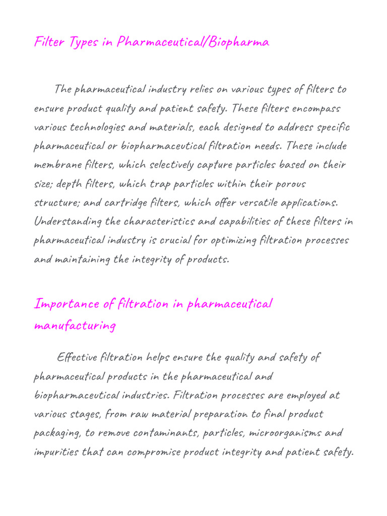 Filter Types in Pharmaceutical - Biopharma | PDF | Filtration ...