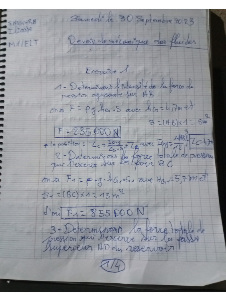 Devoir de Mécanique Des Fluides Sankara Iliasse M1 ELT | PDF