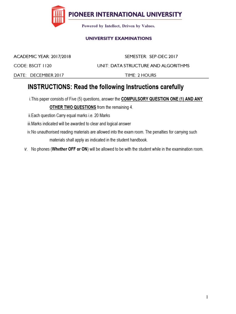 Bscit 1120 Sep 2017 Data Structure and Algorithms | PDF | Algorithms And Data Structures ...