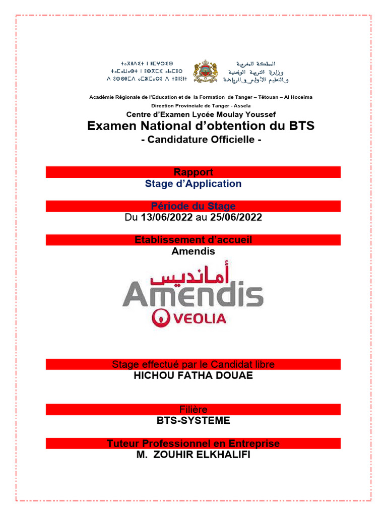 Rapport de Stage chez Amendis Tanger | PDF | Gestion des ressources ...