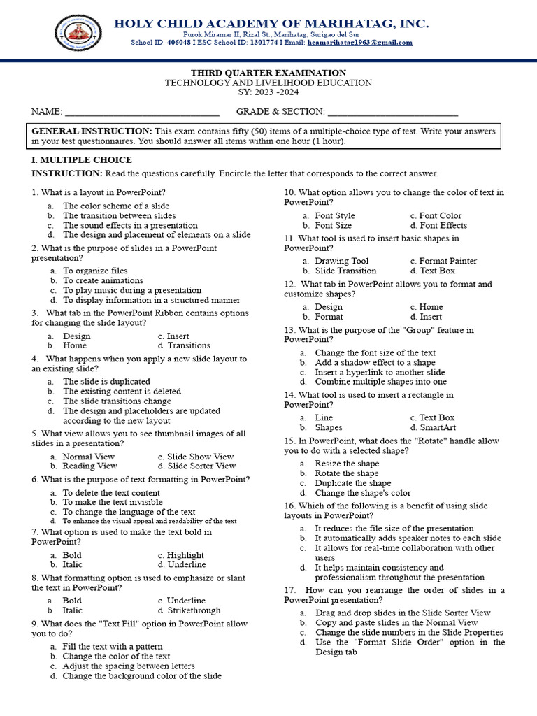 Third Quarter Examination | PDF | Microsoft Power Point | Multiple Choice