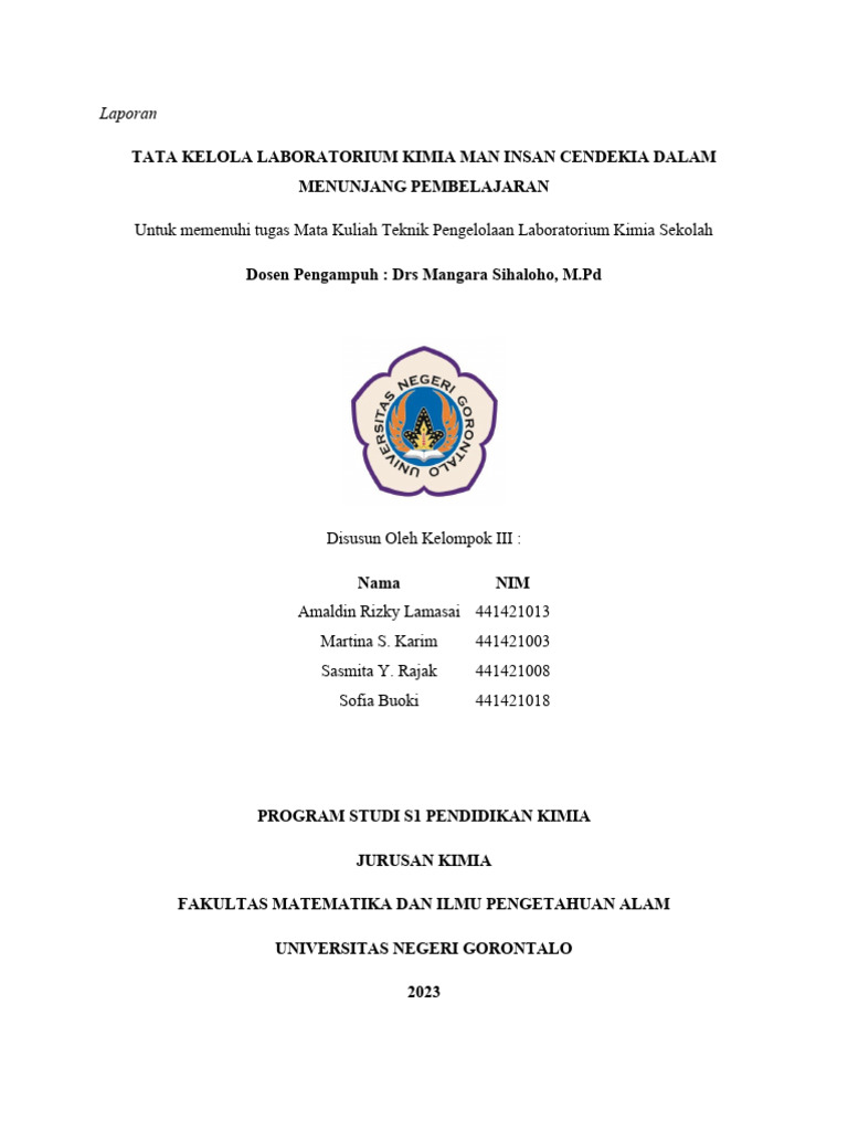 Tata Kelola Lab Kimia MAN IC | PDF | Teknologi & Rekayasa