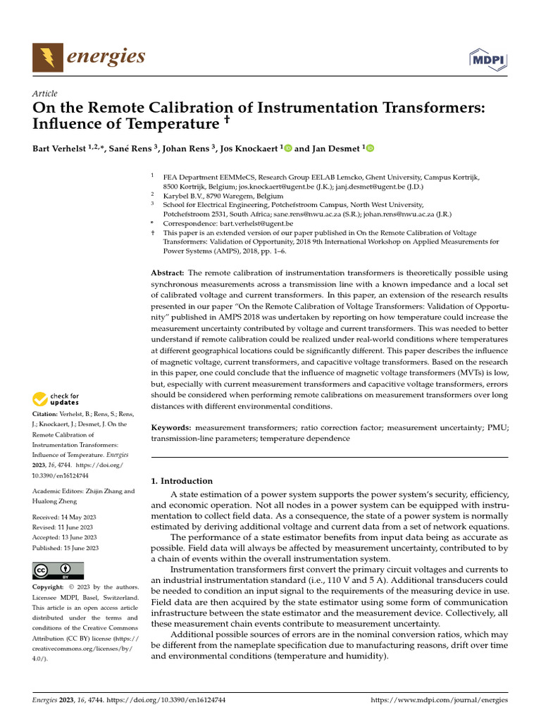On The Remote Calibration of Instrumentation Trans | PDF | Calibration | Transformer