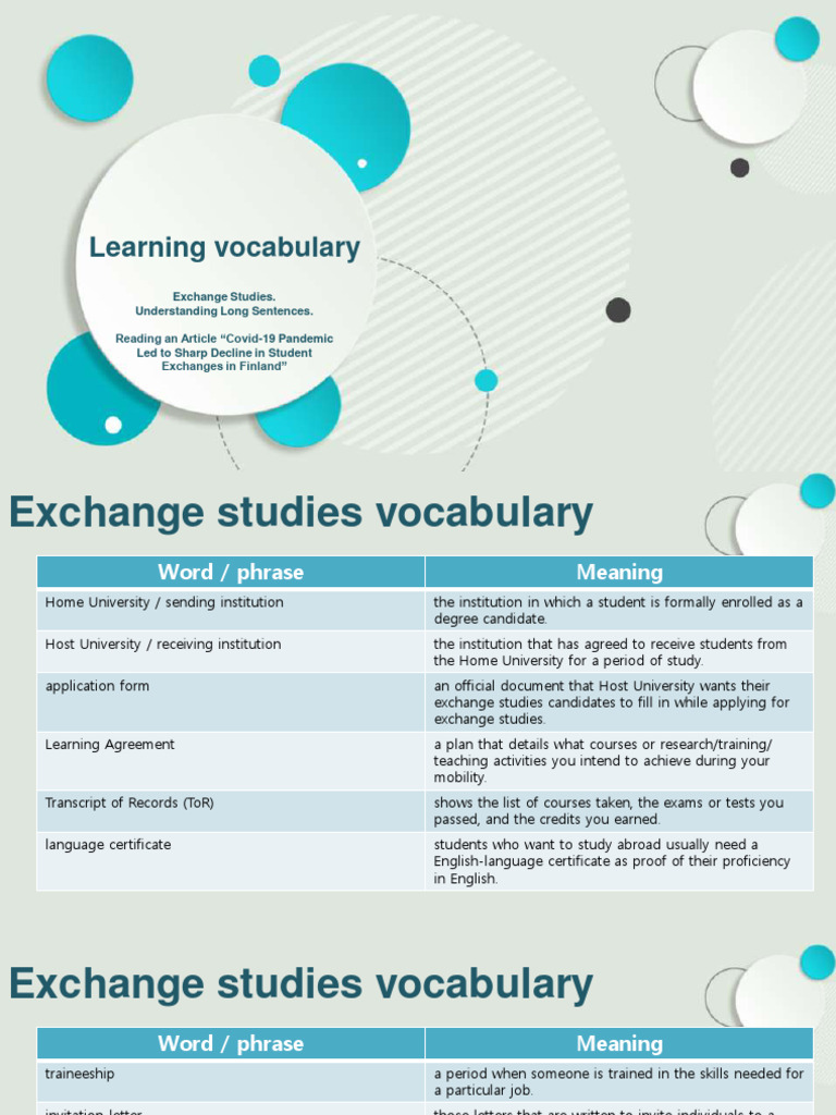 Understanding Exchange Studies Vocabulary | PDF | Clause | Sentence ...