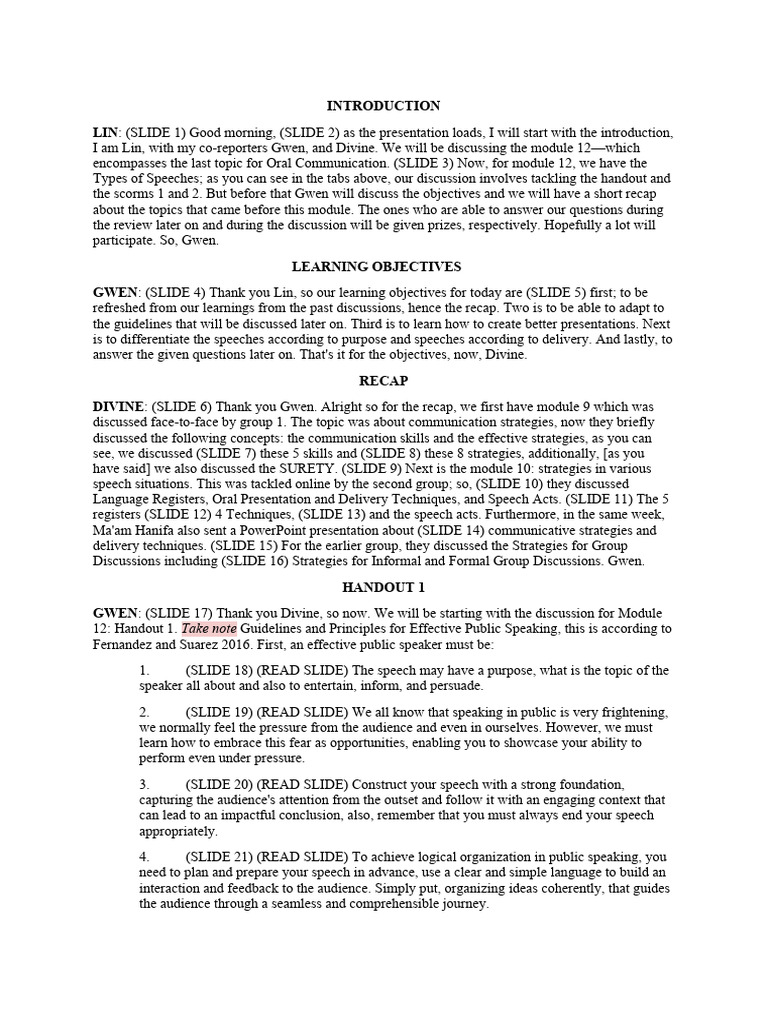 (Oral Comm (IIW12) ) Reporting Script | PDF | Public Speaking | Typefaces