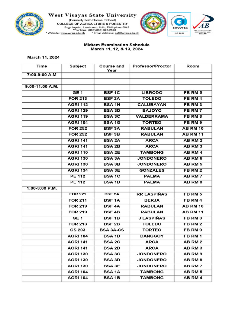 WVSU Midterm Exam Schedule Mar 2024 | PDF