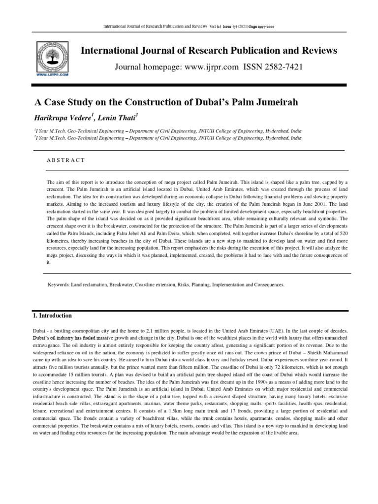 A Case Study On The Construction of Dubai's Palm Jumeirah | Download Free PDF | Dubai | Earth ...