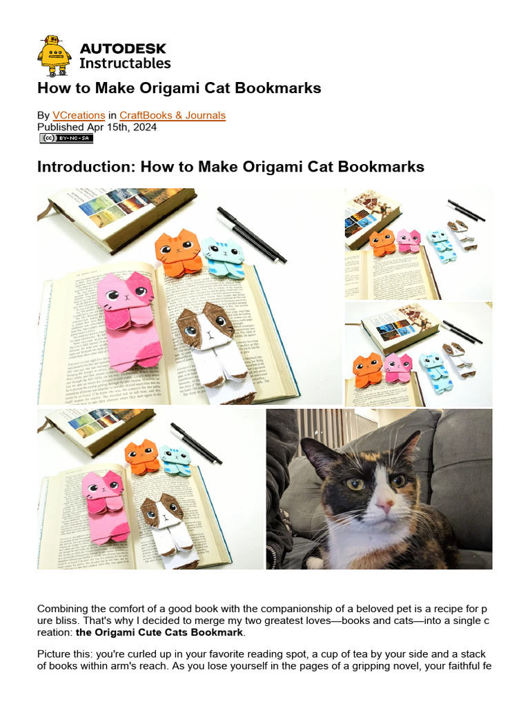 How to Make Origami Cat Bookmarks 9 Steps (with Pictures) - Instructables | PDF | Origami
