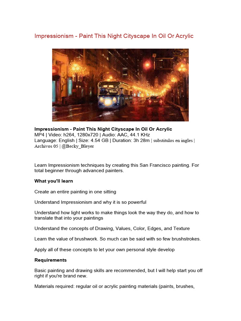 Impressionism Paint This Night Cityscape in Oil or Acrylic | Download Free PDF | Paintings ...