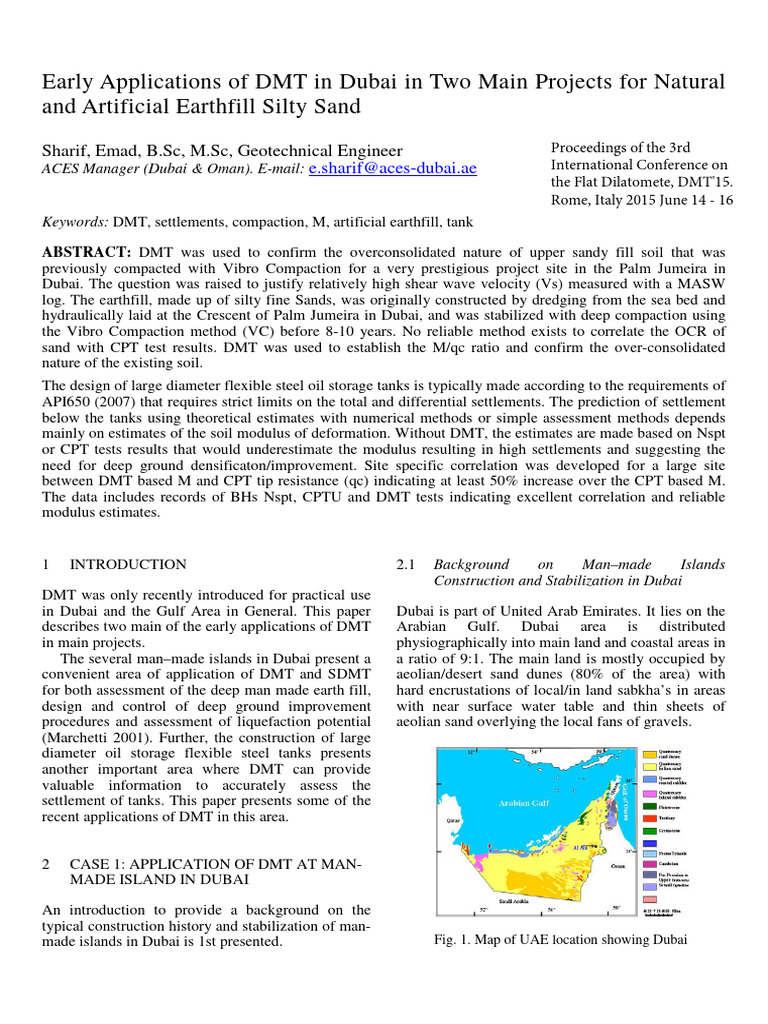 Early Applications of DMT in Dubai in Two Main Projects of Natural and Artificial Earthfill ...