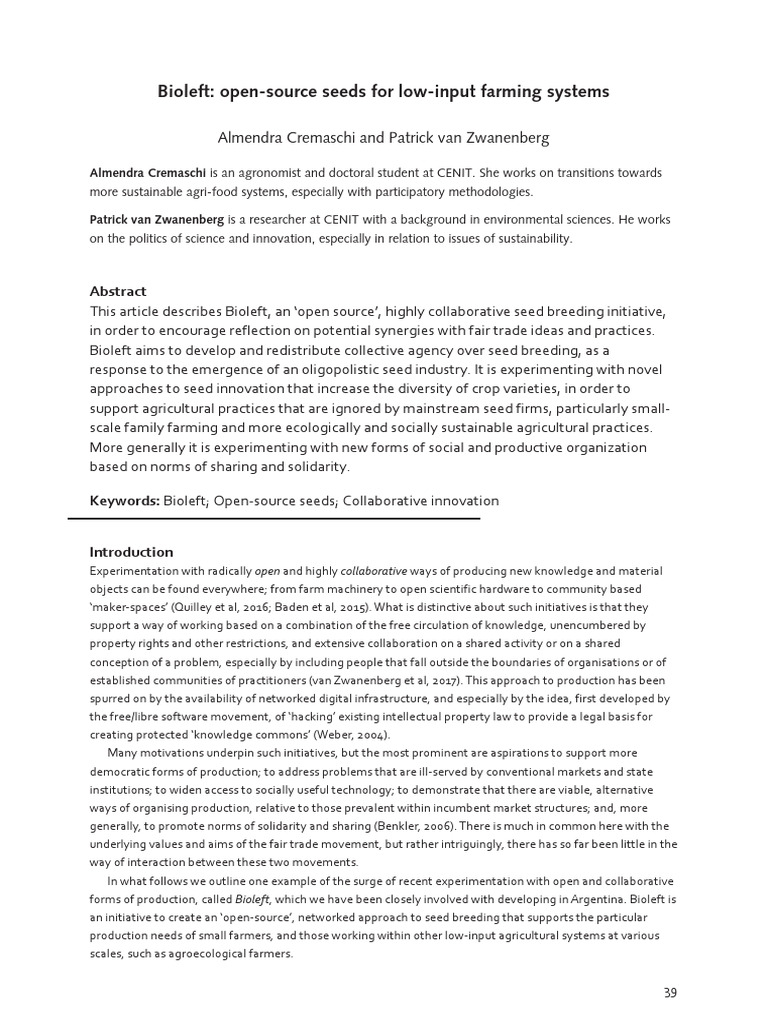 Cremaschi and Van Zwanenberg | PDF | Plant Breeding | Open Source