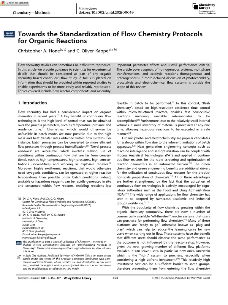 Towards the Standardization of Flow Chemistry Protocols for Organic Reactions 2021 | PDF ...