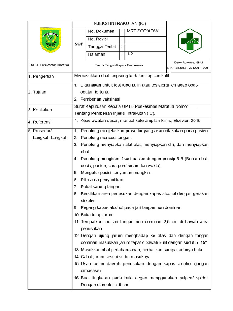 SOP Injeksi IC | PDF