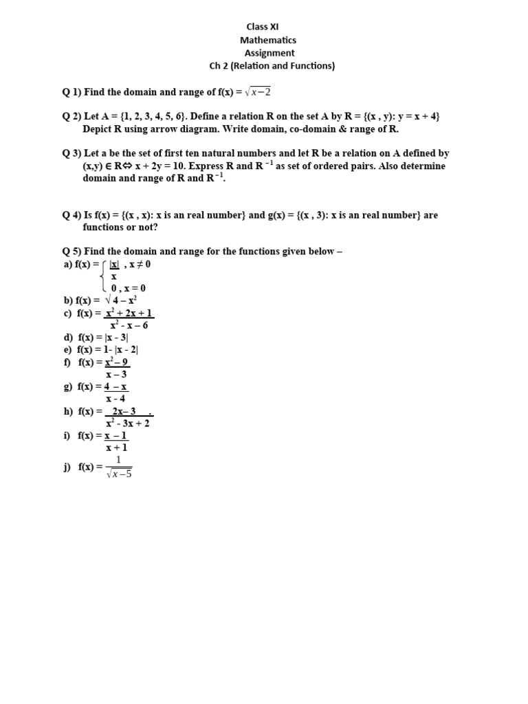 Class XI Math: Relations & Functions | PDF