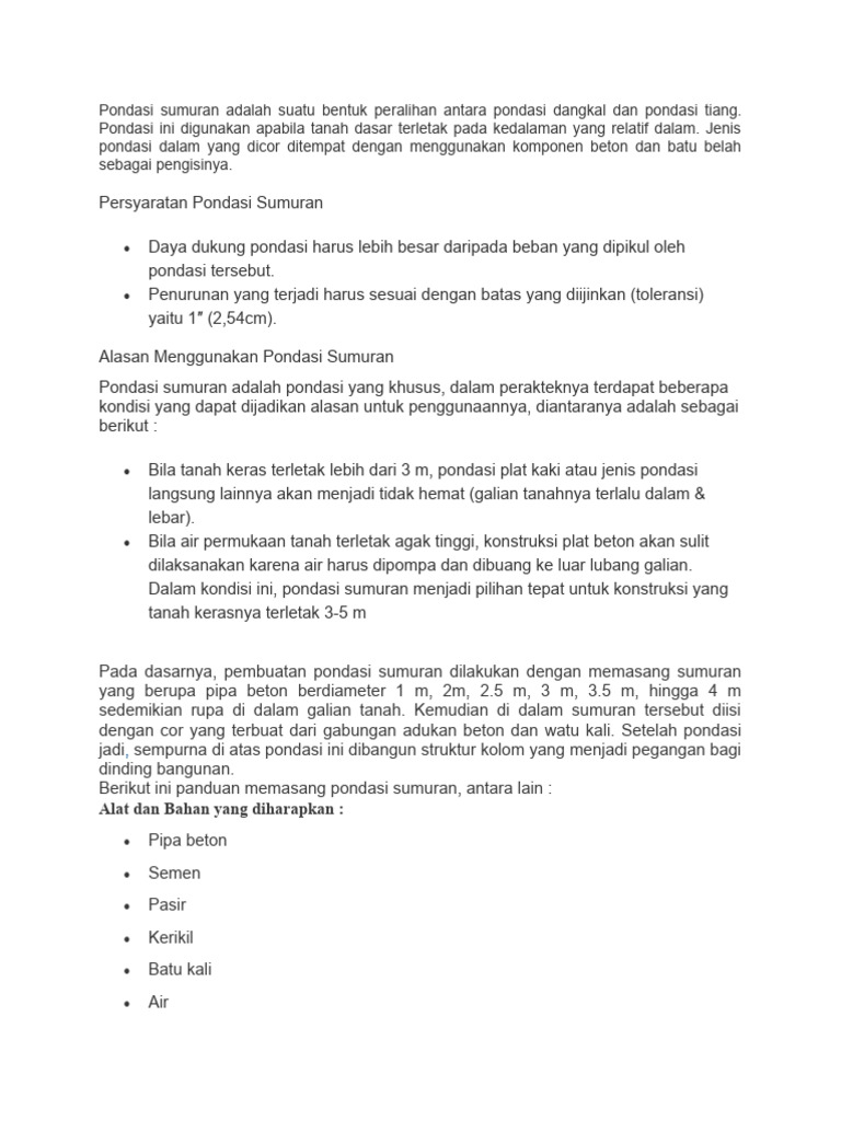 Pondasi Sumuran Adalah Suatu Bentuk Peralihan Antara Pondasi Dangkal ...