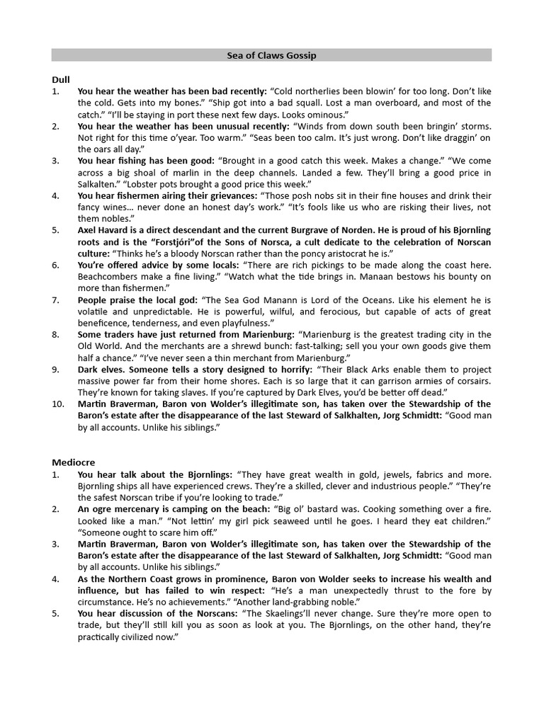 Sea of Claws Gossip | PDF | Young Adult