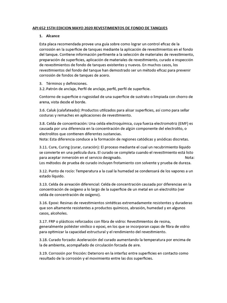 API 652 15th Edicion Mayo 2020 Revestimientos de Fondo de Tanques | PDF | Revestimiento | Corrosión