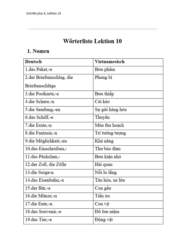 Lektion 10, Wörterliste | PDF