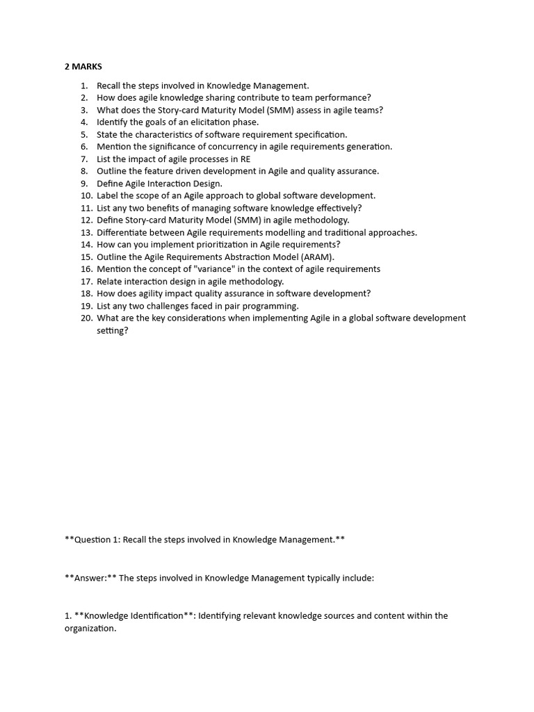 2 Marks Agile Ciat 2 | PDF | Software Development Process | Agile Software Development