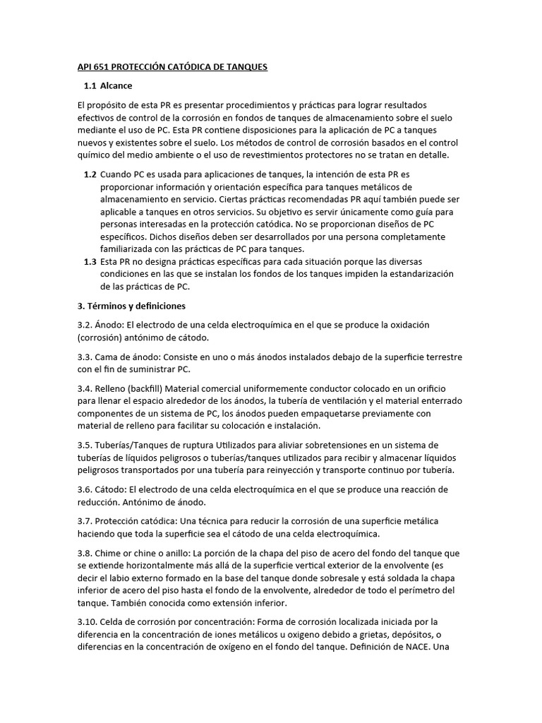 Api 651 Protección Catódica de Tanques | PDF | Corrosión | Electrólito
