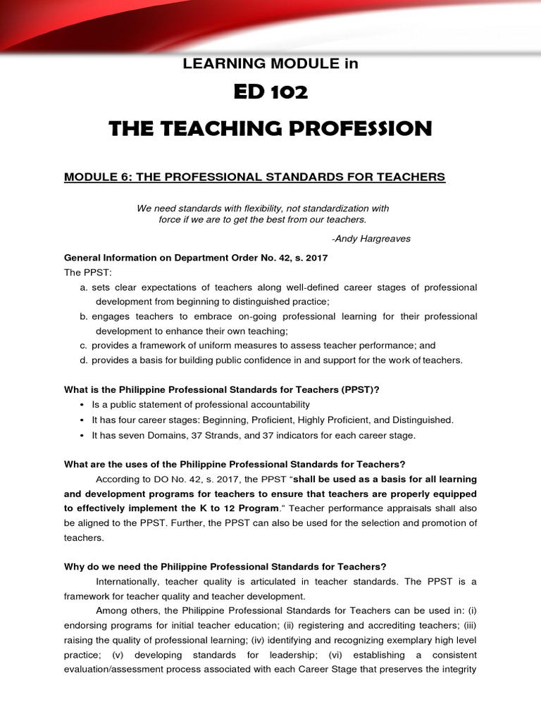MODULE-6-Philippine-Professional-Standards-for-Teachers | PDF | Teachers | Educational Technology