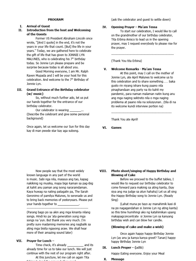 Script For 7th Birthday | PDF