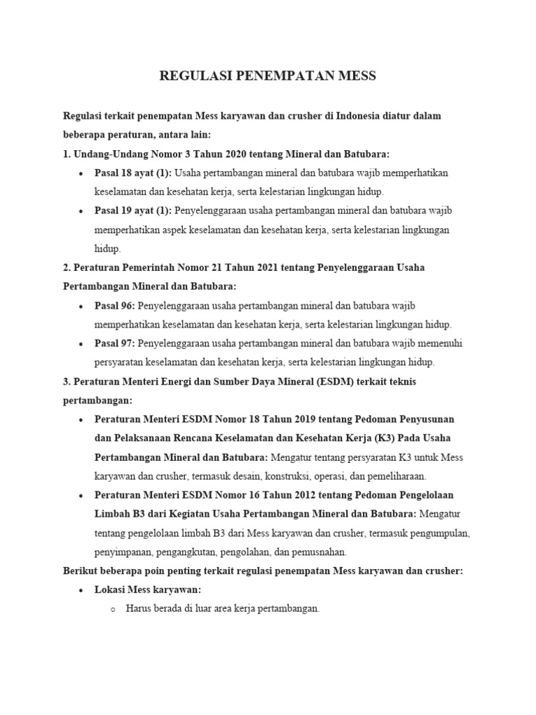 Regulasi Penempatan Mess Karyawan di Indonesia | PDF