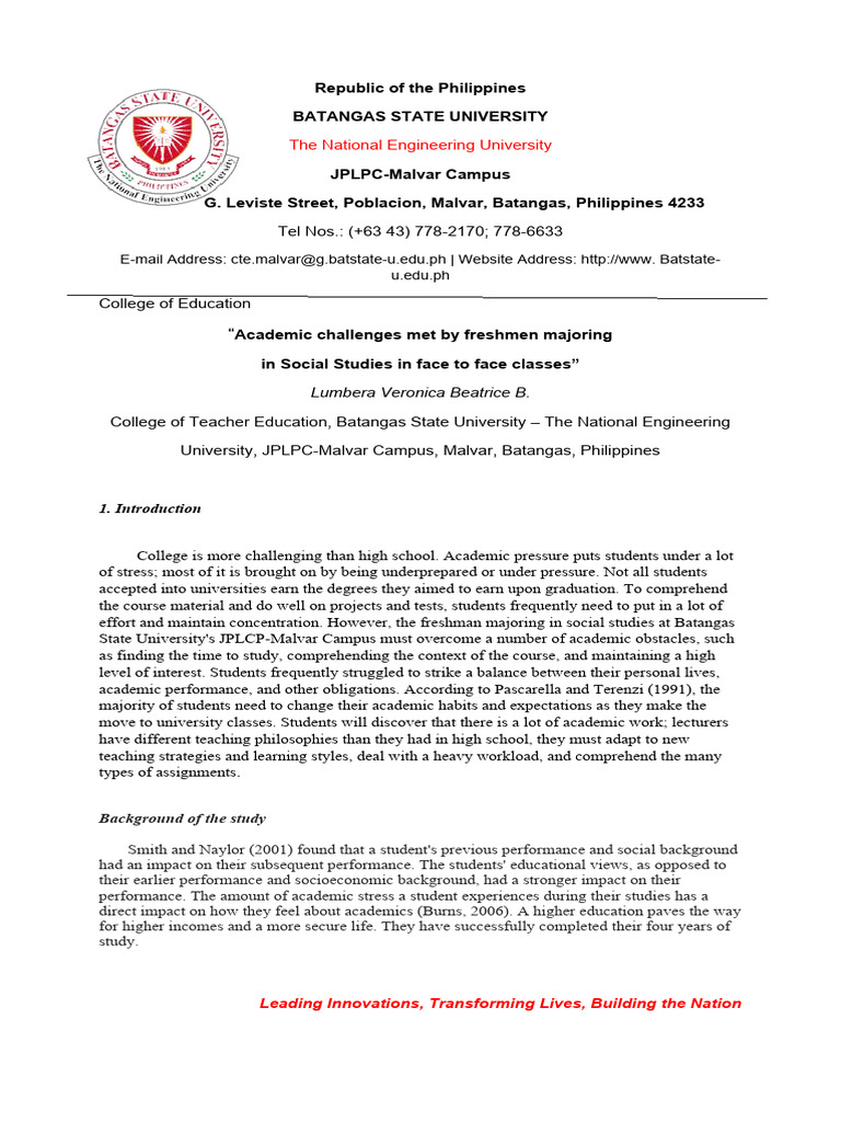 Freshman Academic Challenges in Social Studies | PDF | Methodology ...