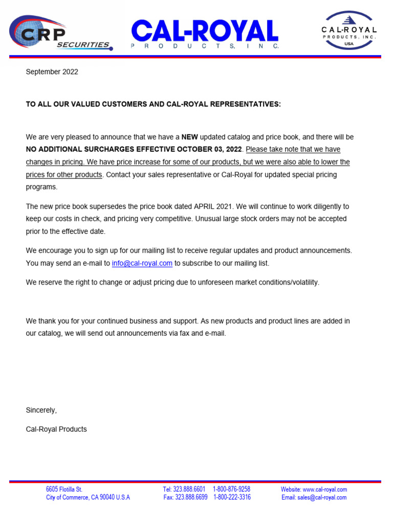 2022 Cal-Royal Catalog | PDF | Legal Liability | Implied Warranty